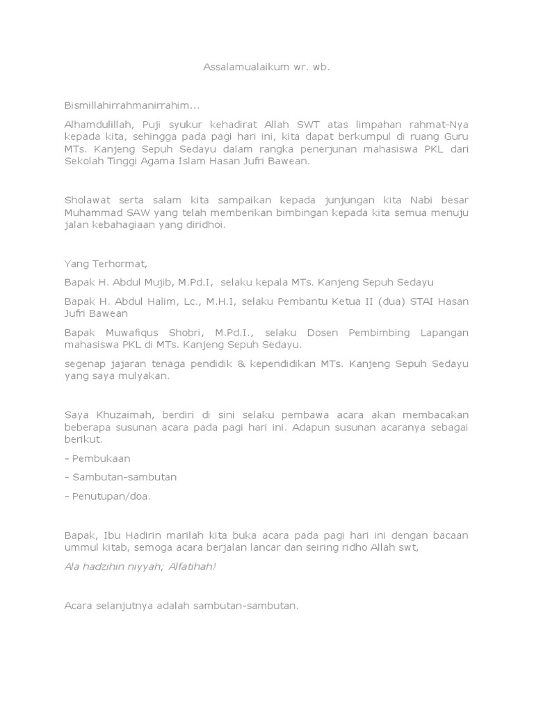 Teks Mc Pembukaan Pkl Pdf