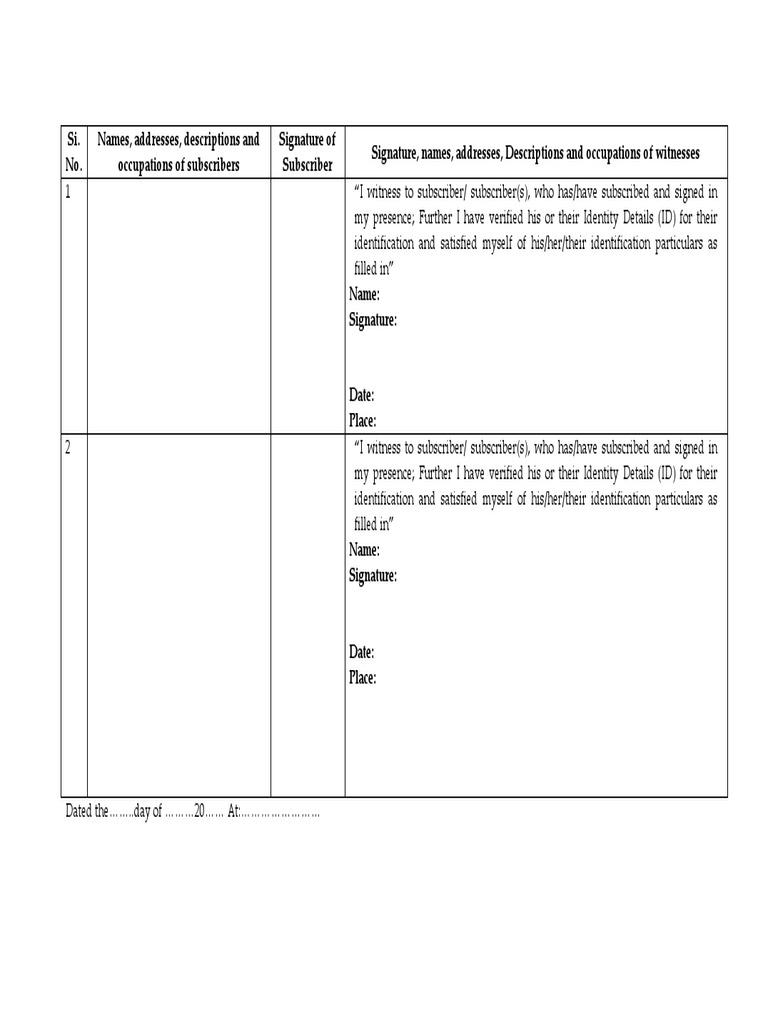 Subscriber Sheet Template for AOA | PDF