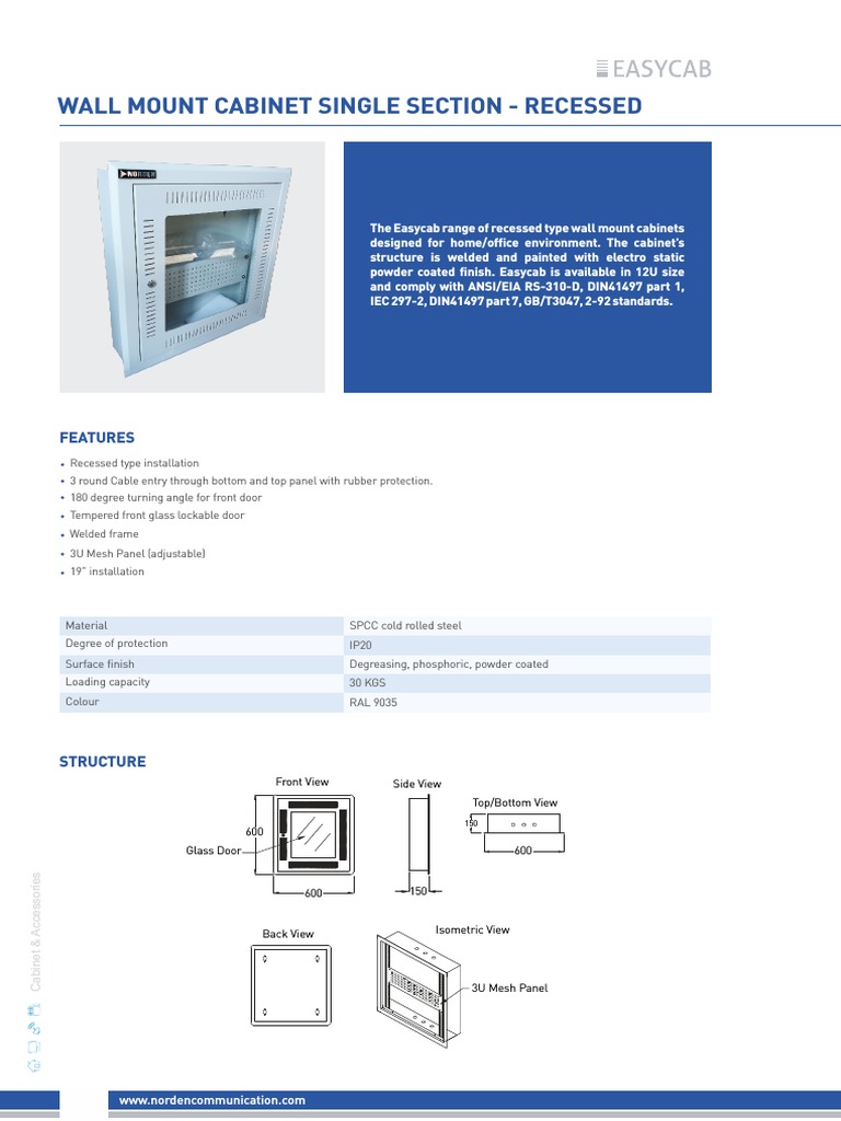 Wall Mount Cabinet Single Section - Recessed: Features | PDF | Door ...