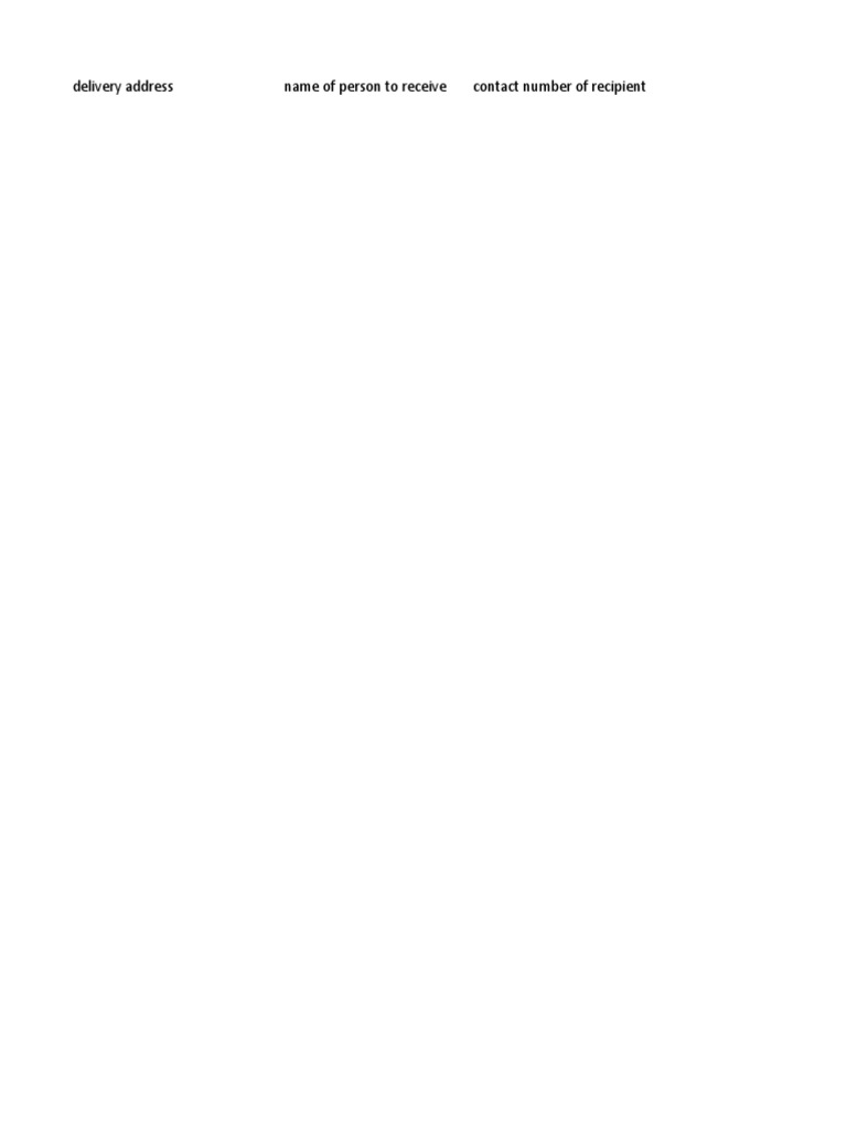 Delivery Address Name of Person To Receive Contact Number of Recipient ...