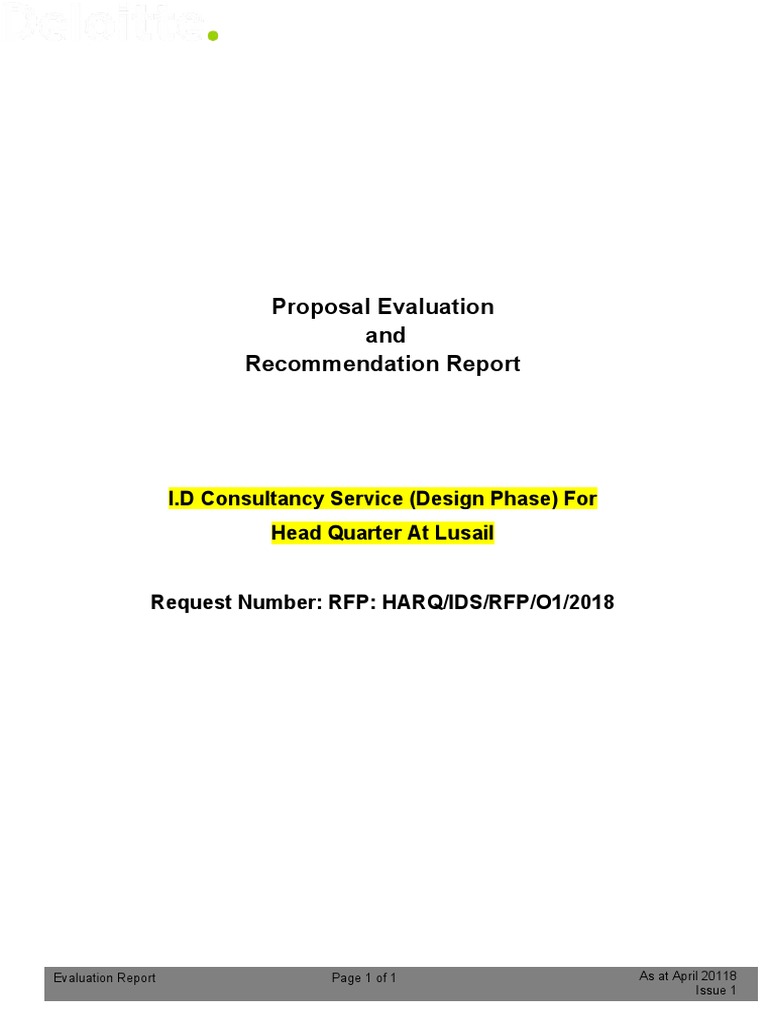 Proposal Evaluation and Recommendation Report: I.D Consultancy Service (Design Phase) For Head ...