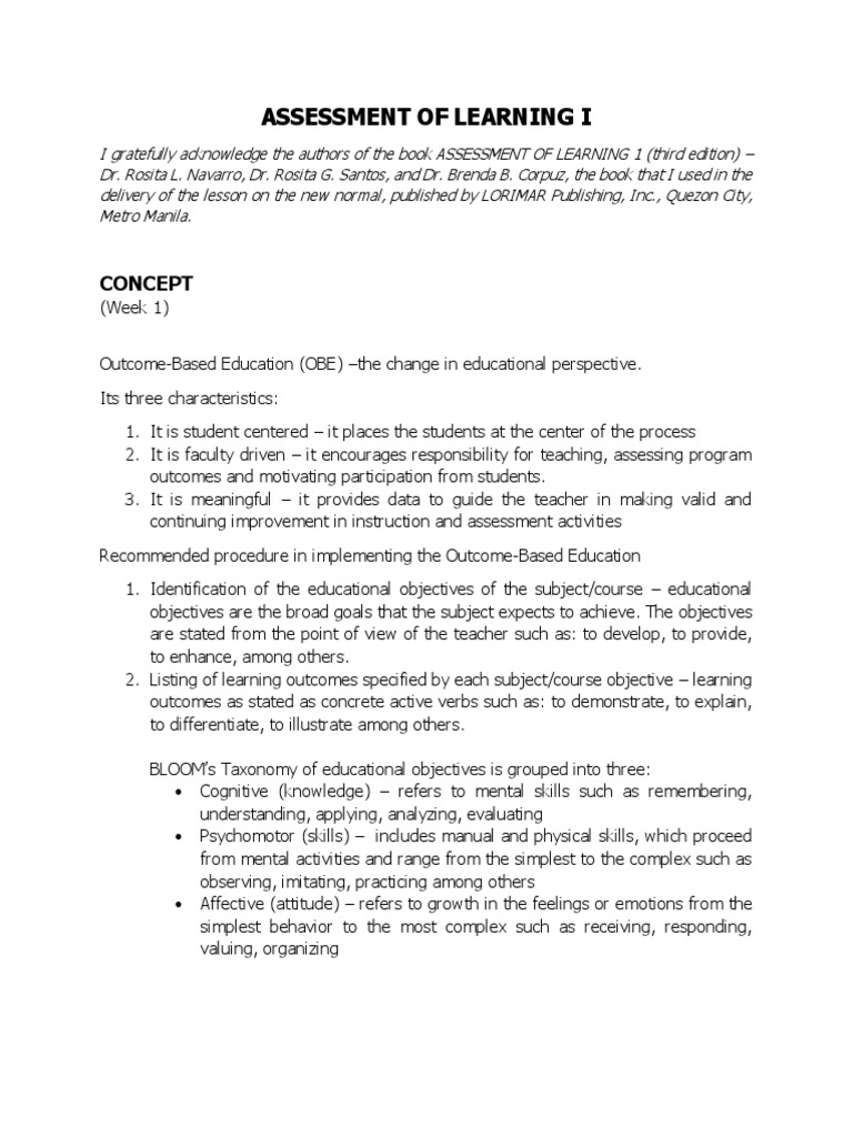 Share Assessment of Learning Notes | PDF | Educational Assessment ...