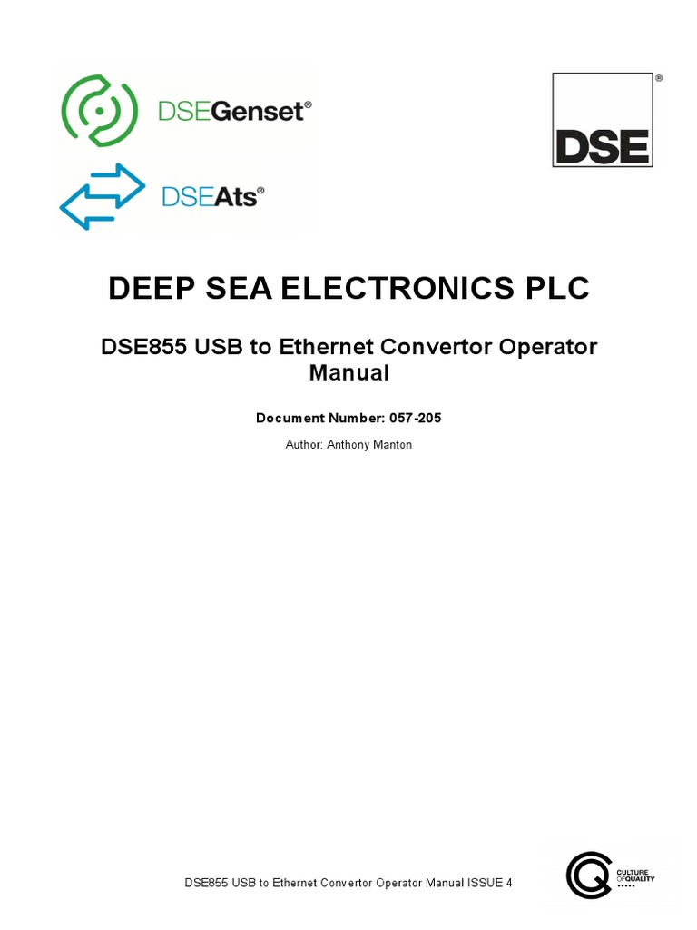 Deep Sea Electronics PLC: DSE855 USB To Ethernet Convertor Operator ...