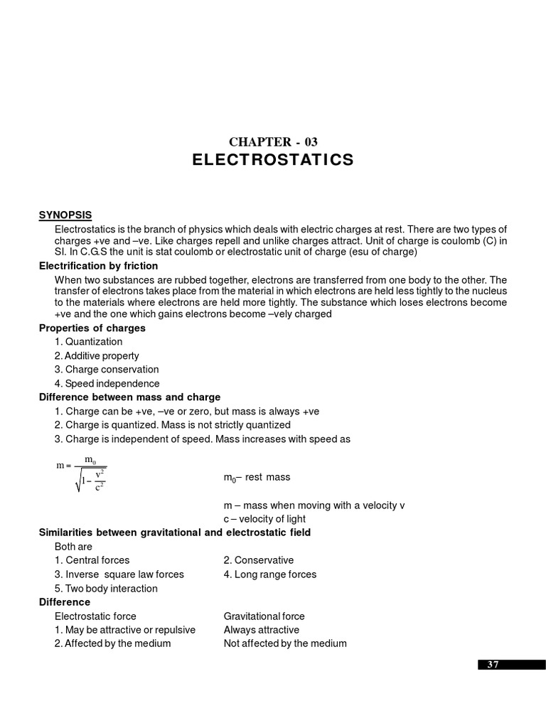 Electrostatics: Chapter - 03 | PDF | Capacitor | Electric Charge