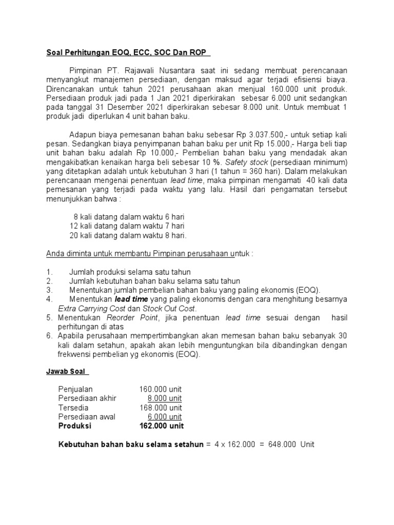 Contoh Soal Latihan EOQ, SOC. ECC Dan ROP | PDF