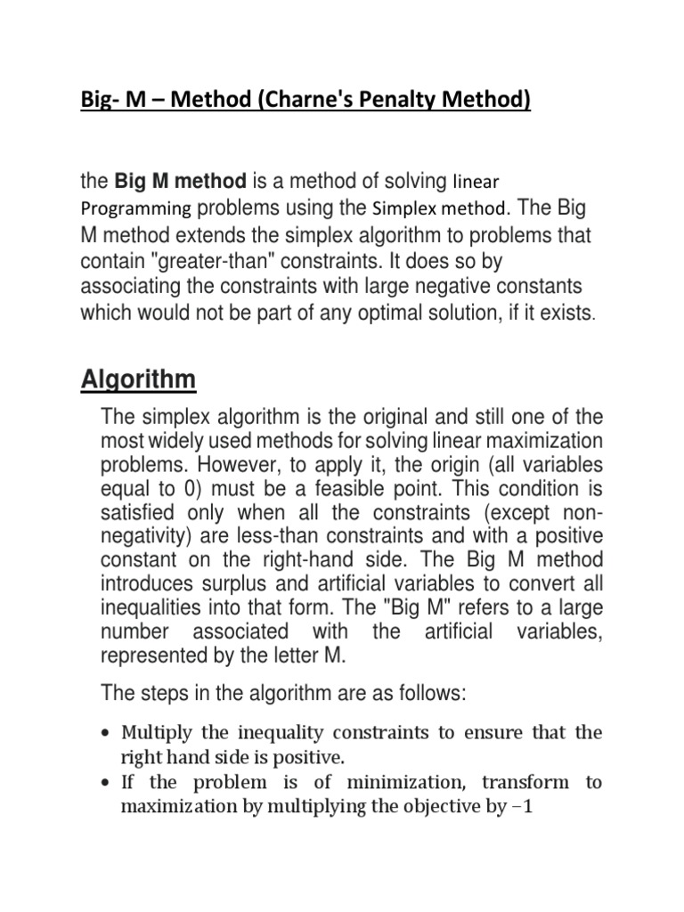 Big M Method Simplex Pdf 