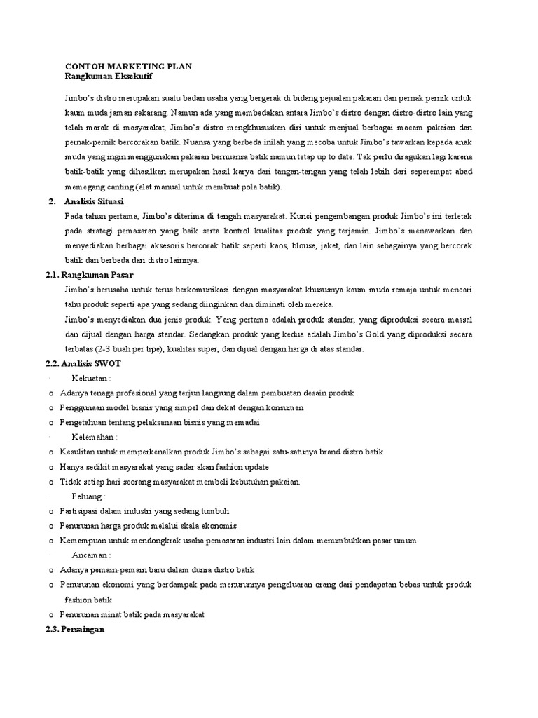 Contoh Marketing Plan | PDF