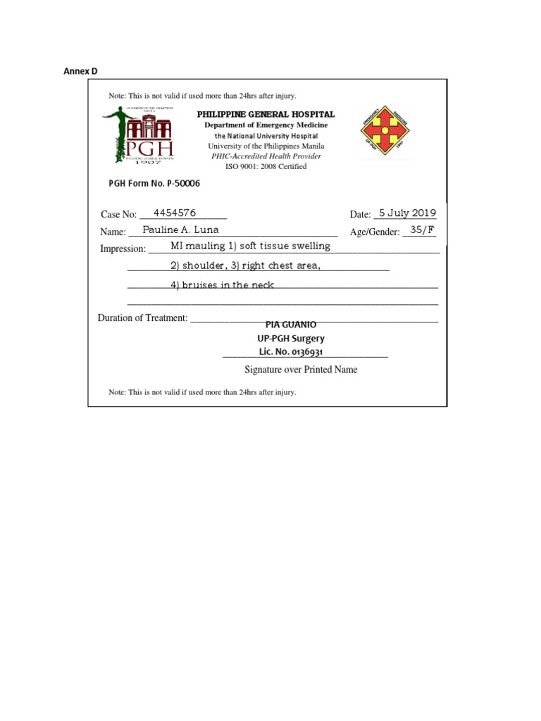 Annex D: Philippine General Hospital Department of Emergency Medicine | PDF