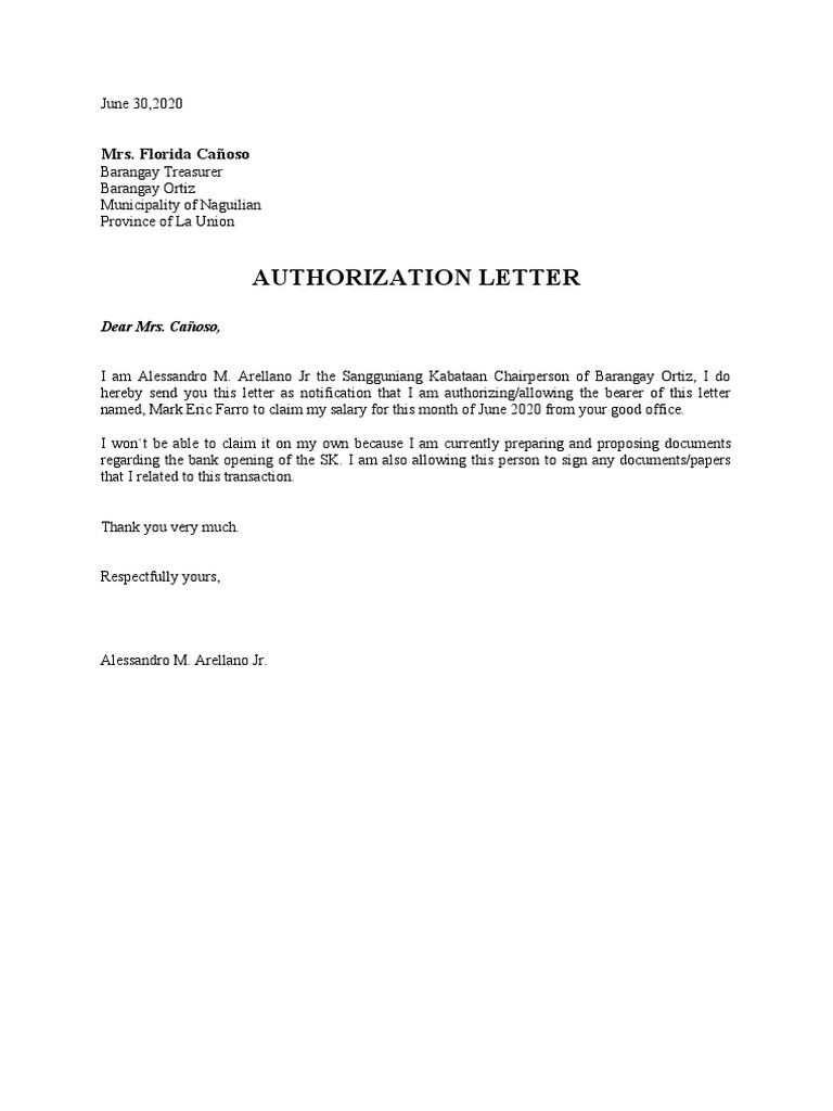 Authorization Letter | PDF