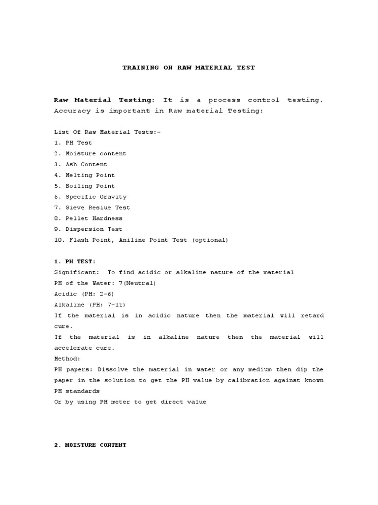 Raw Material Testing Guide | PDF | Melting Point | Ph
