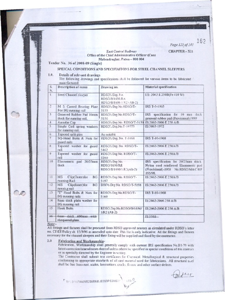 RDSO Drawing For Steel Channel Sleepers | PDF