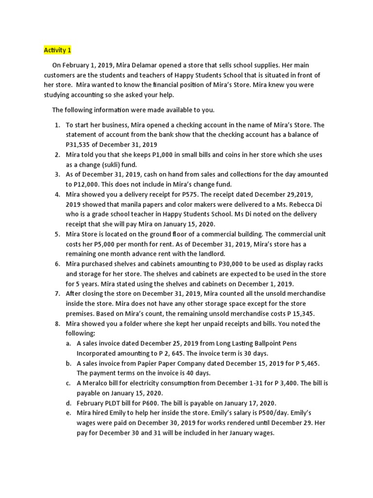 FABM 2 SFP-Activity 1 For Week 1 | PDF | Receipt | Financial Services