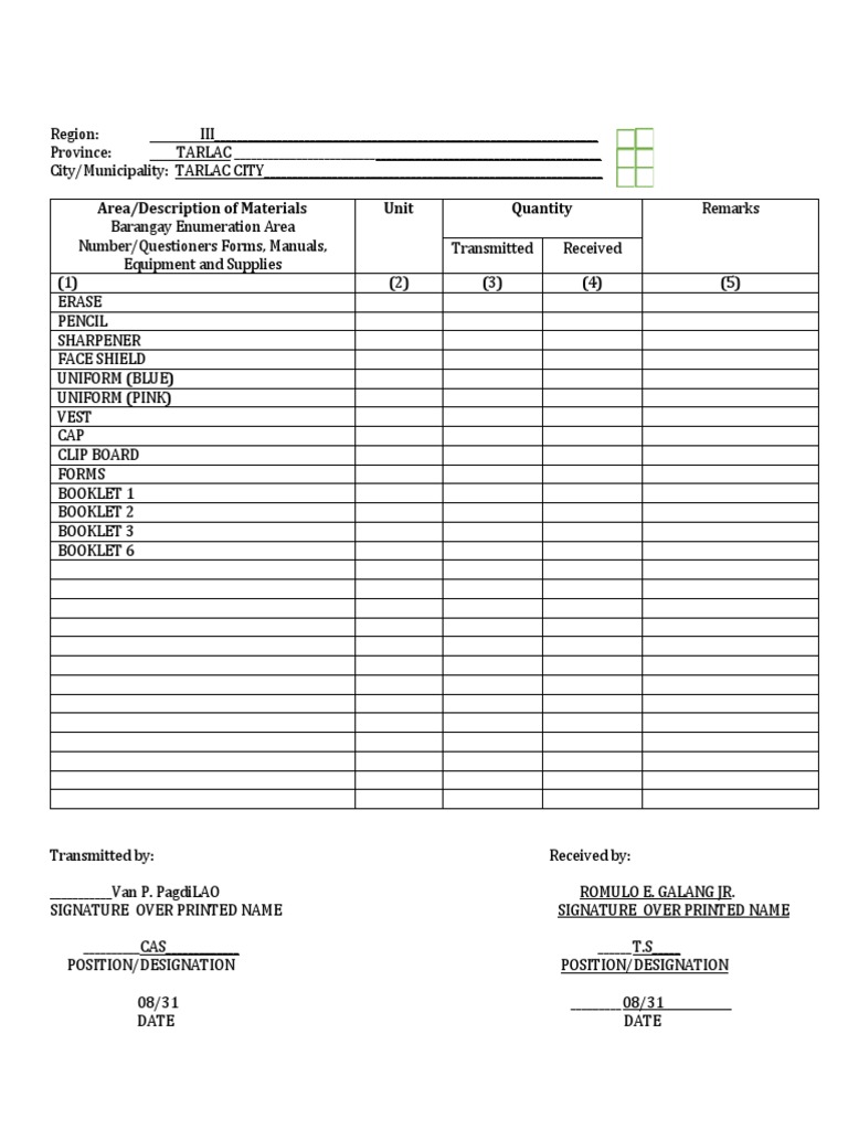 Area/Description of Materials Unit Quantity | PDF