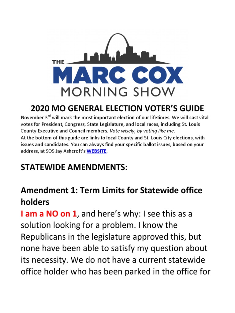 2020 General Election Voter's Guide | PDF | Voting | Politics Of The ...