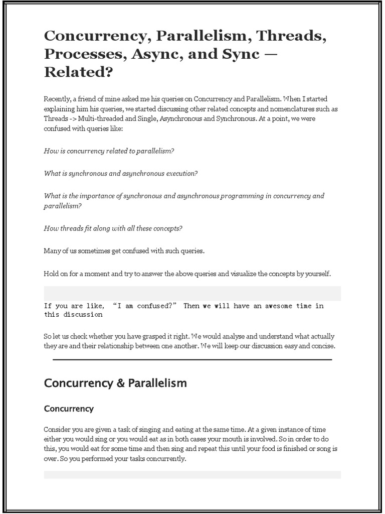 Concurrency, Parallelism, Threads, Processes, Async, and Sync - Related ... Concurrency, Parallelism, Threads, Processes, Async, and Sync - Related ...