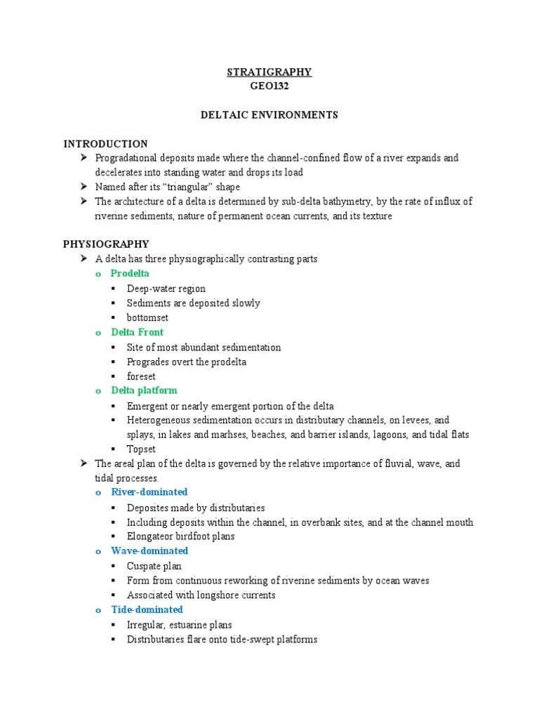 Stratigraphy GEO132 Deltaic Environments: o Prodelta | PDF | River ...
