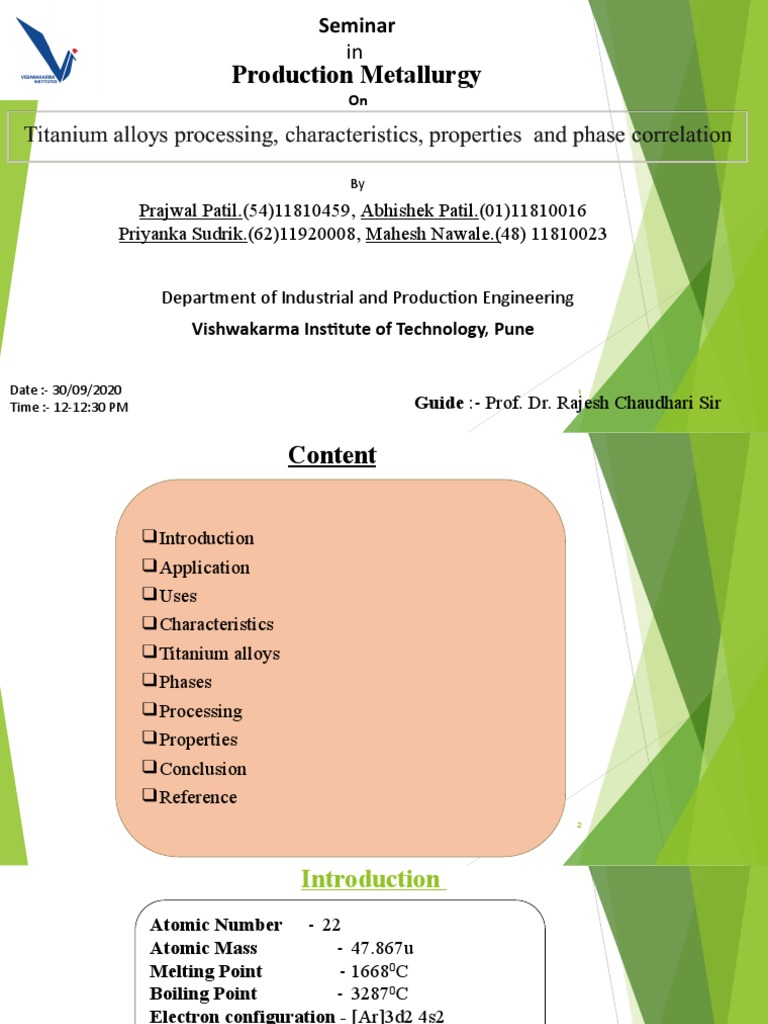 Seminar on Production Metallurgy of Titanium | PDF | Titanium | Metallurgy