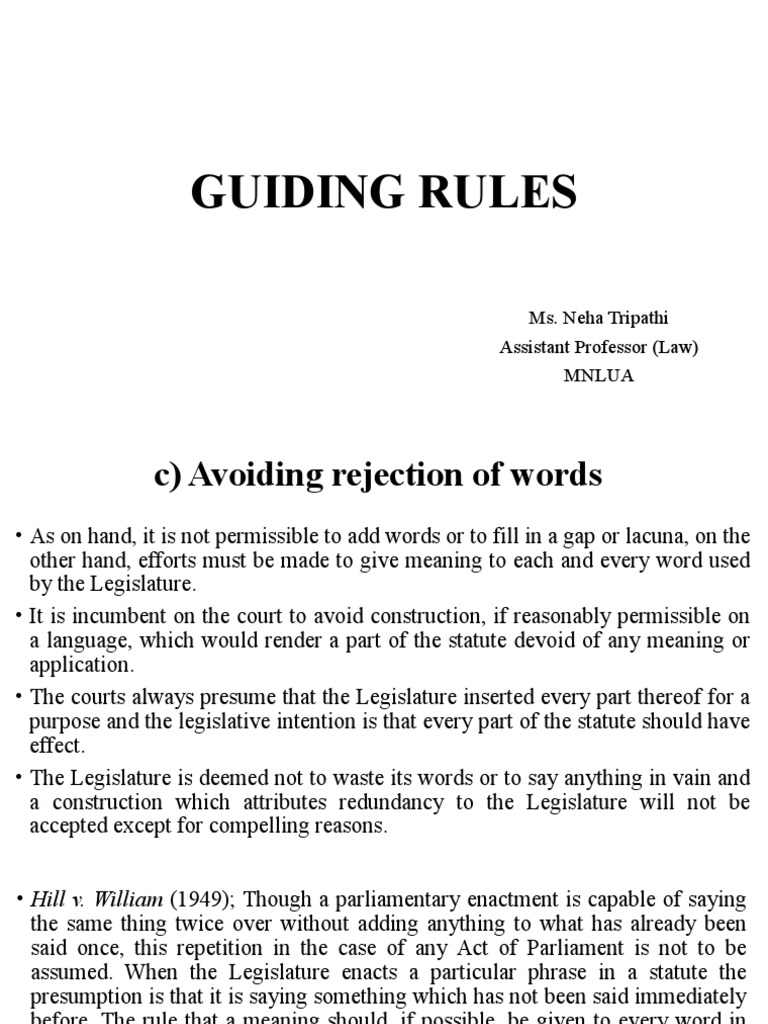 Guiding Rules: Ms. Neha Tripathi Assistant Professor (Law) Mnlua | PDF ...