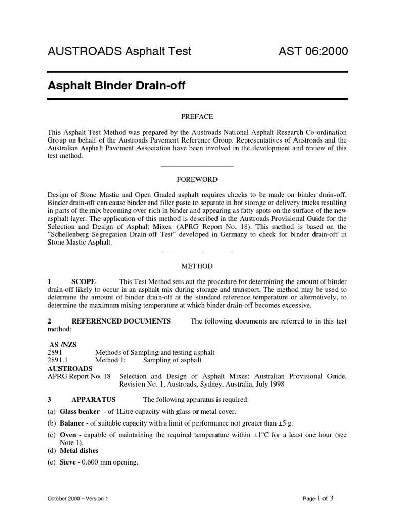 Asphalt Binder Drain-Off: AUSTROADS Asphalt Test AST 06:2000 | Download ...