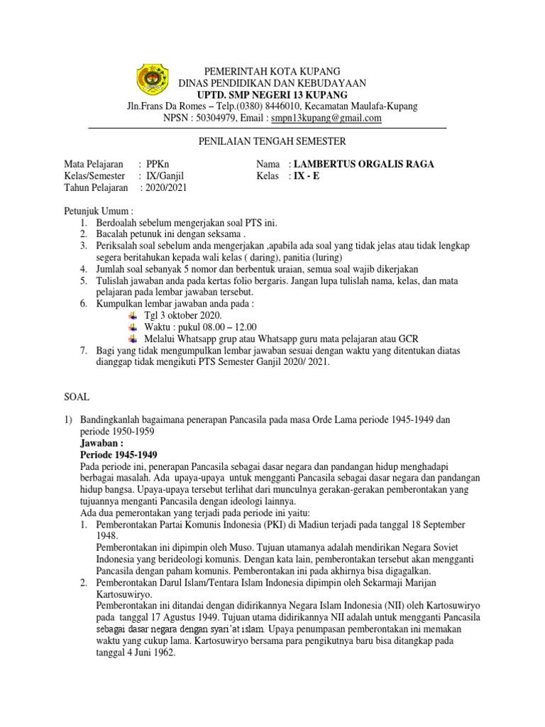 CONTOH SOAL PTS PPKN KELAS 9 | PDF | Politik | Ilmu Sosial