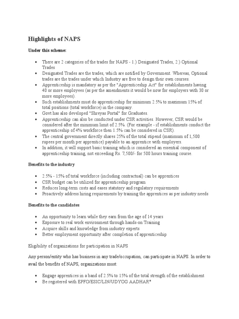 Highlights of NAPS: Under This Scheme | PDF