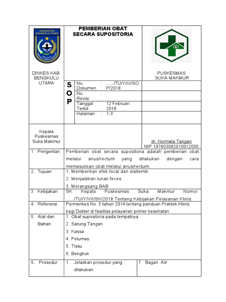 SOP Pemberian Obat Secara Suppositoria | PDF