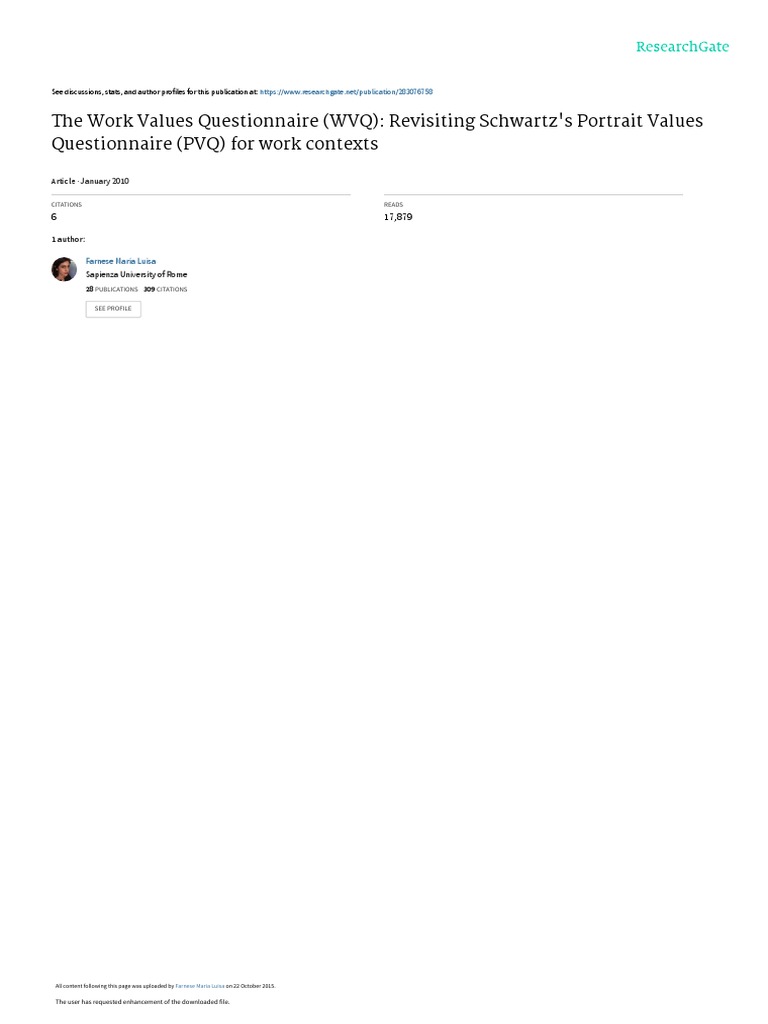 The Work Values Questionnaire (WVQ) : Revisiting Schwartz's Portrait ...