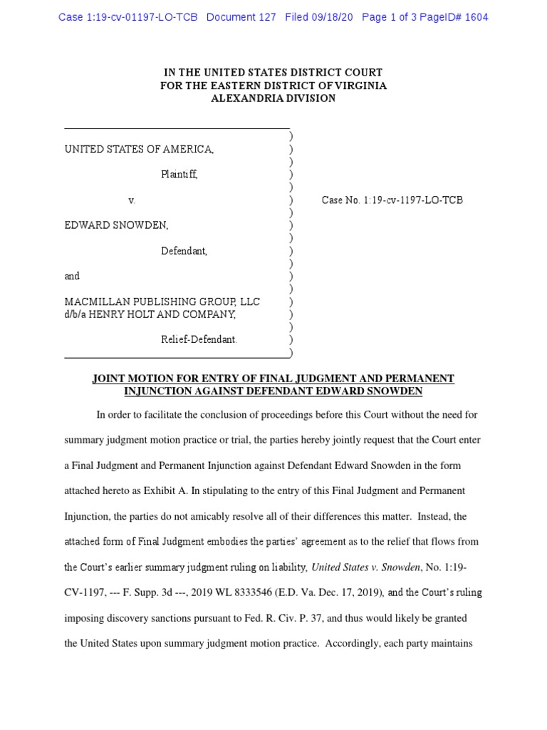 In The United States District Court For The Eastern District of ...