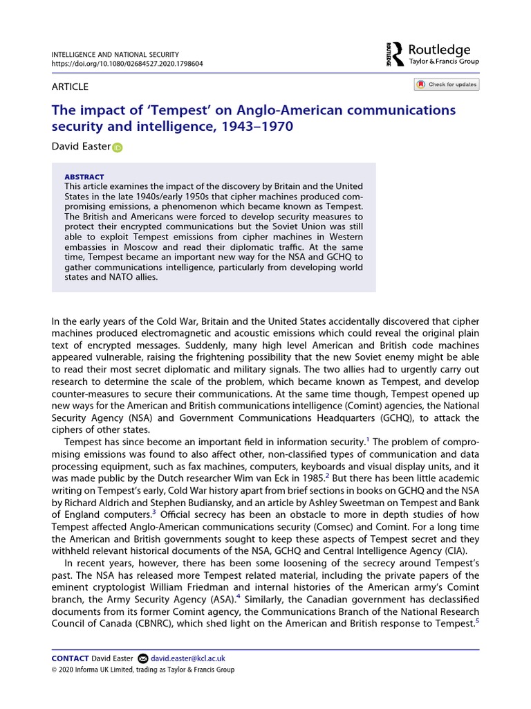 Tempest Impact Uk Us Comms | PDF | National Security Agency | Cryptography