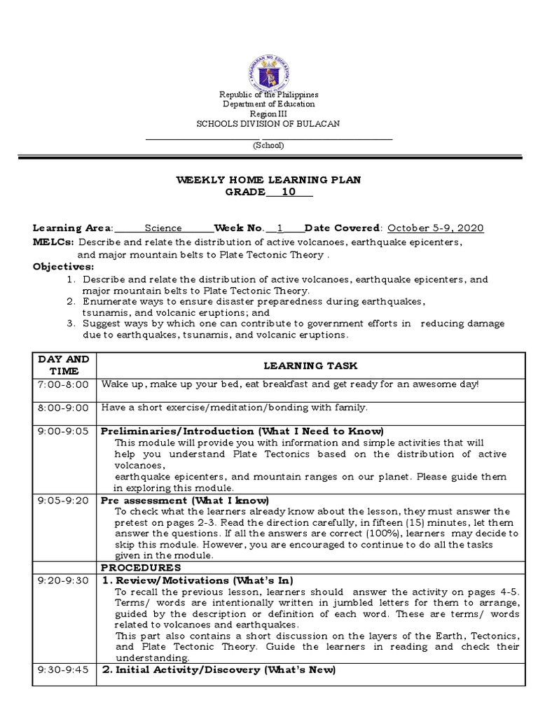 WHLP Scie10 Module 1 WK 1 Final | PDF | Educational Assessment | Volcano
