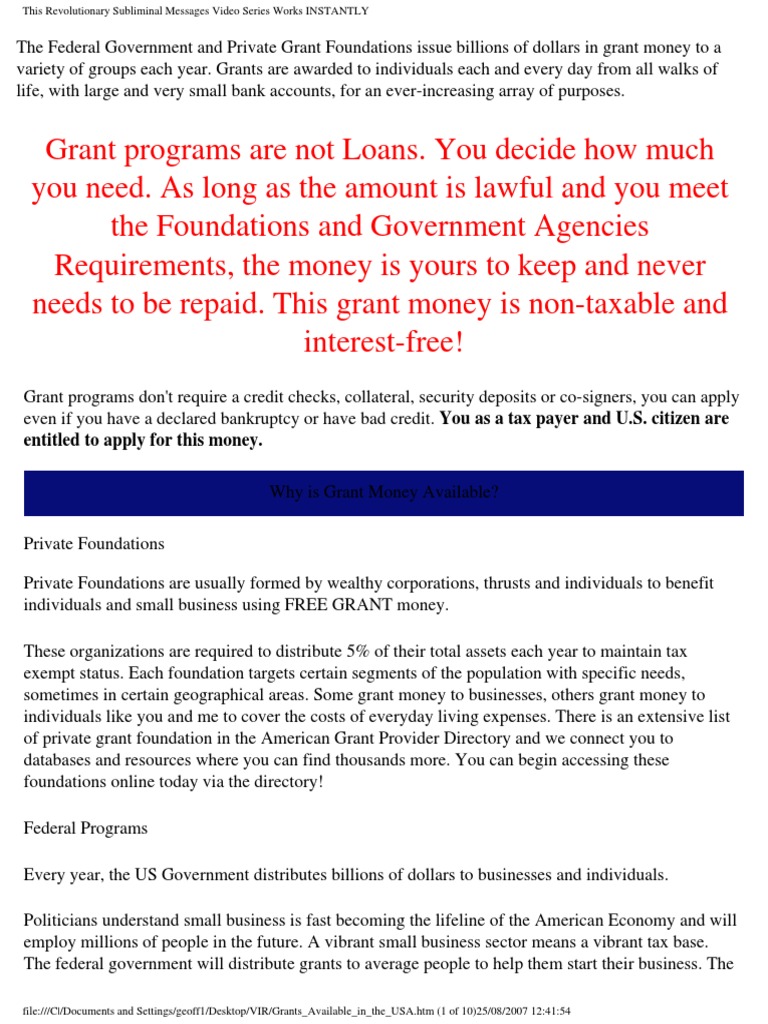 Grants Available in The USA | PDF | Grant (Money) | Credit