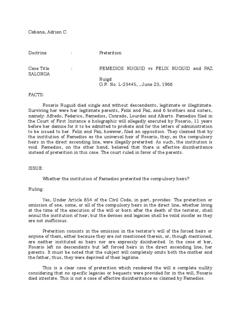 Preterition in Nuguid Estate Case | PDF