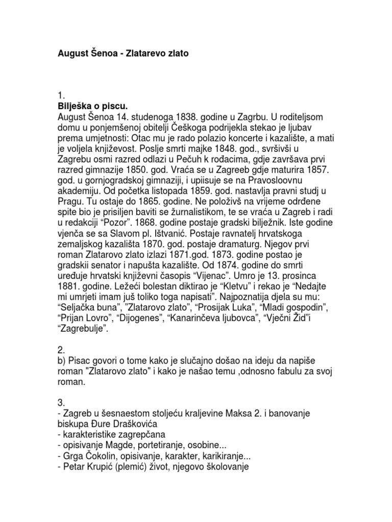 August Senoa - Zlatarevo Zlato PDF | PDF
