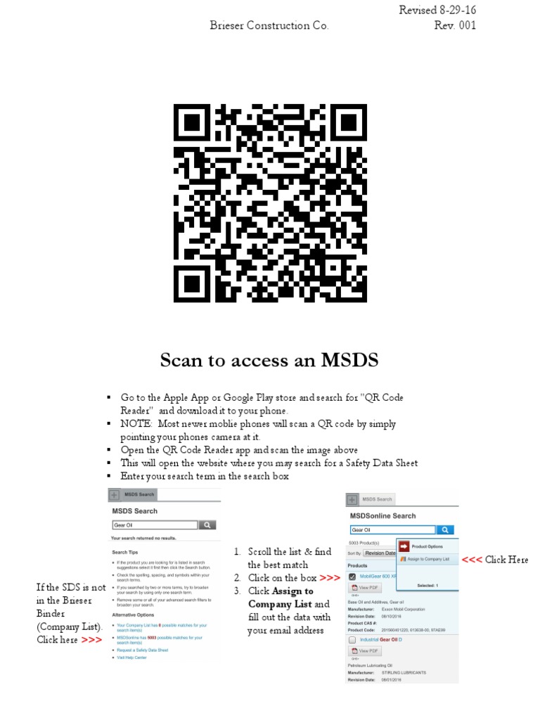 Scan To Access An MSDS: Assign To Company List and | PDF