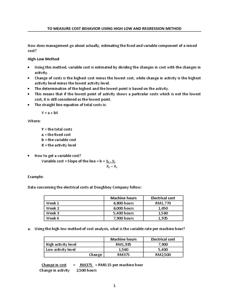 Topic 3 TO MEASURE COST BEHAVIOR USING HIGH LOW AND REGRESSION METHOD ...
