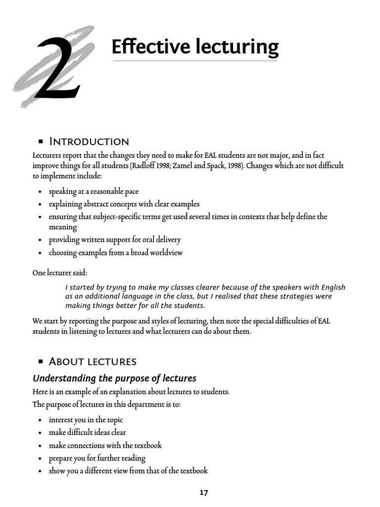 Effective Lecturing: Understanding The Purpose of Lectures | PDF ...