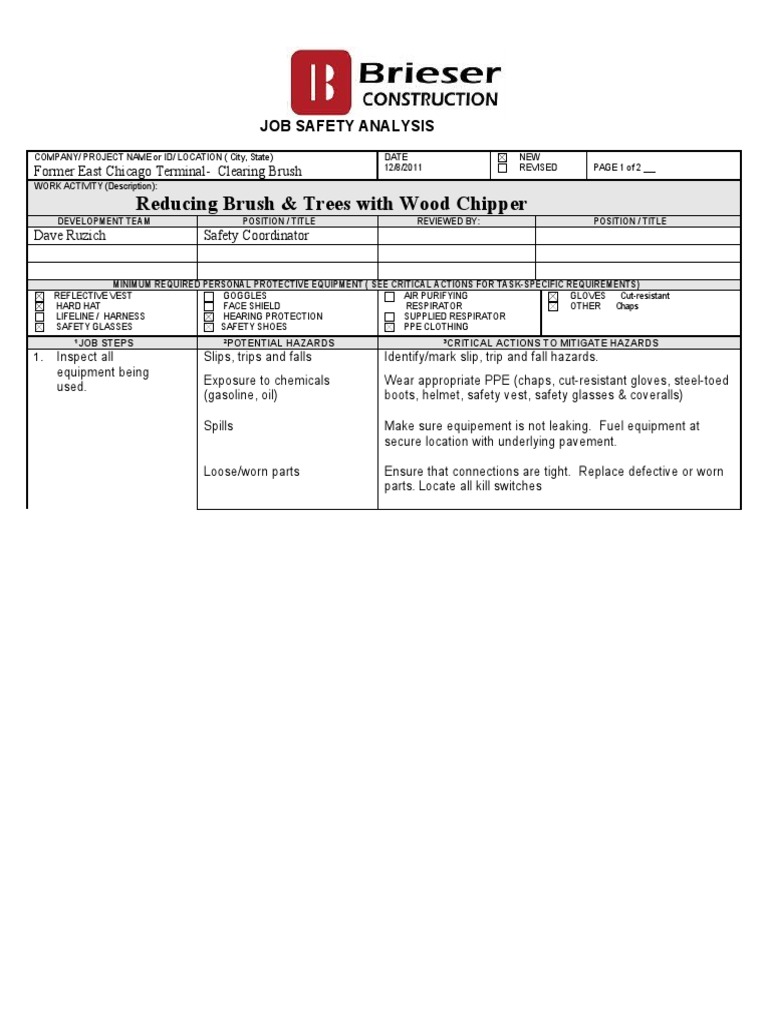 Reducing Brush & Trees With Wood Chipper: Job Safety Analysis | PDF ...