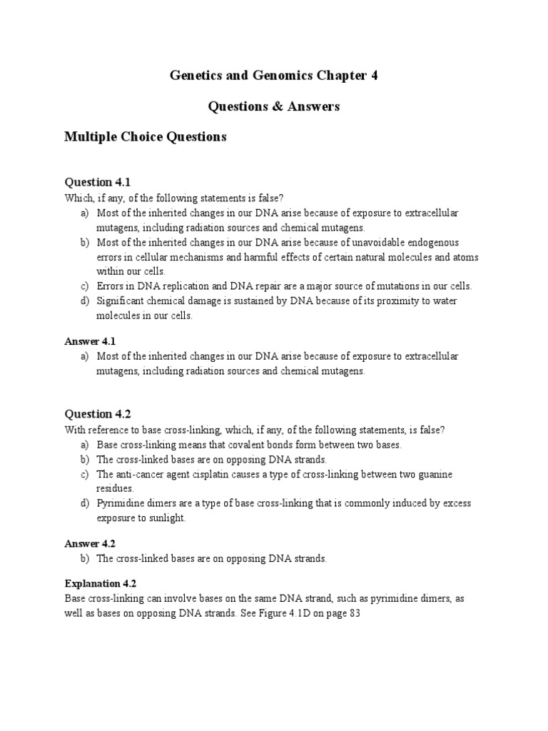 Genetics and Genomics Chapter 4 Questions & Answers Multiple Choice ...