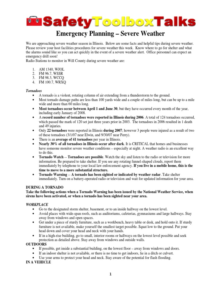 Safety Activity 12 Newsletter Emergency Plan Severe Weather1 | PDF ...