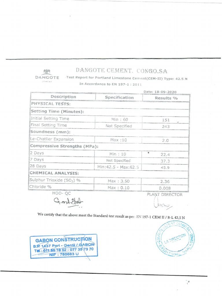 Fiche Technique DANGOTE CEMENT | PDF
