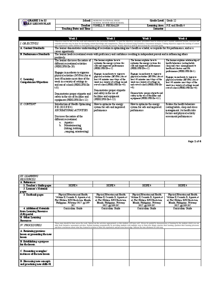 DLP in Pe4 | PDF | Education Theory | Learning
