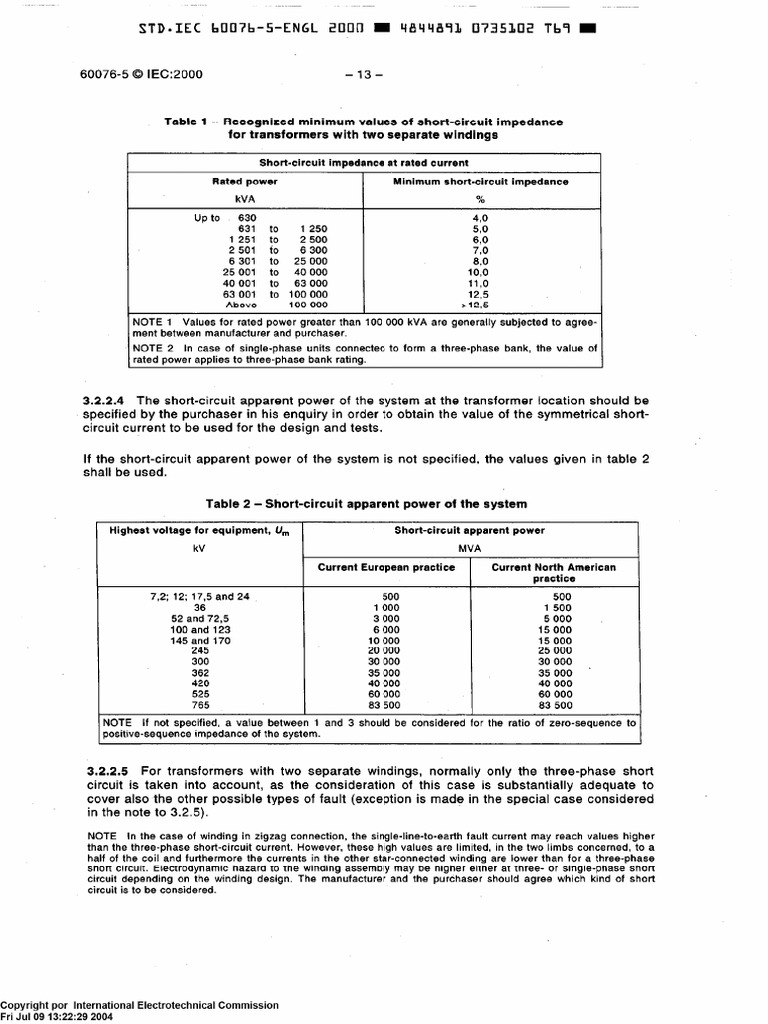 IEC - 60076 - 5 - 2000 - Z% Impedance PDF | PDF