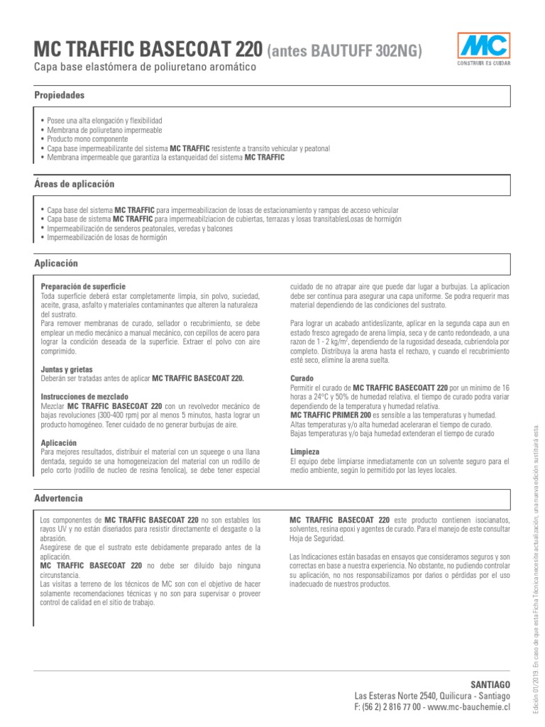 MC Traffic Base Coat 220 FT 01 | PDF | Poliuretano | Hormigón