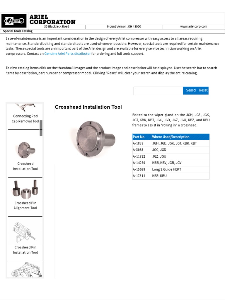 Crosshead Installation Tool: Genuine Ariel Parts Distributor | PDF