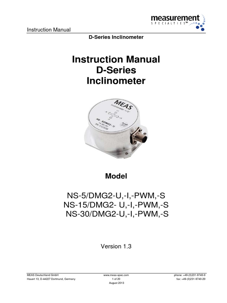 Instruction Manual D-Series Inclinometer: NS-5/DMG2-U,-I,-PWM,-S NS-15 ...