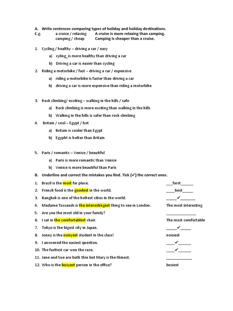 Comparative and Superlative Homework - ASELİN KARADİŞ | PDF