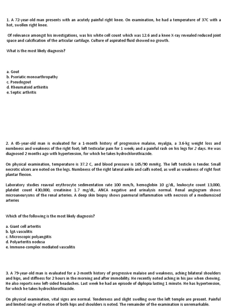 Rheumatology MCQs - Waleed Hafiz | PDF | Arthritis | Gout