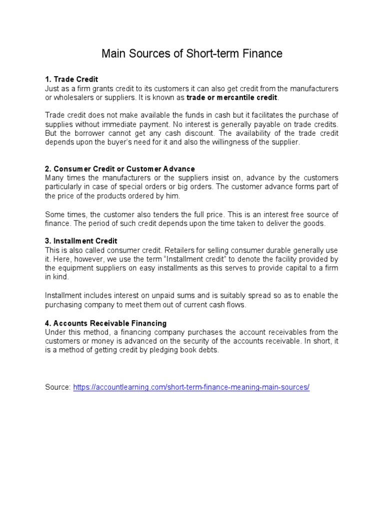 Sources of Short-Term Finance | PDF