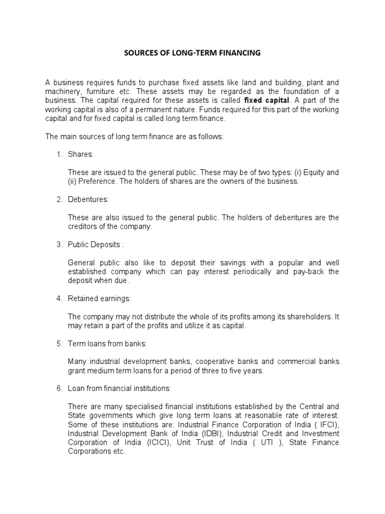 Long-Term Finance Sources Explained | PDF | Business | Finance & Money ...
