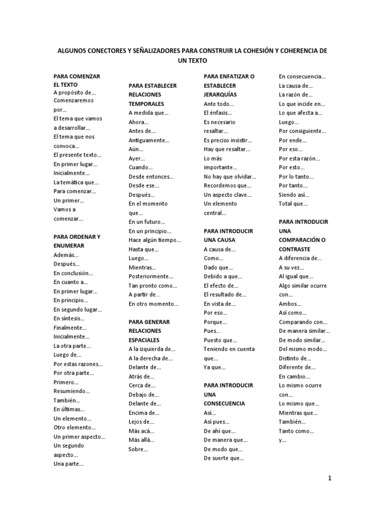 Conectores para la cohesión textual | PDF | Science | Ciencia y Tecnología